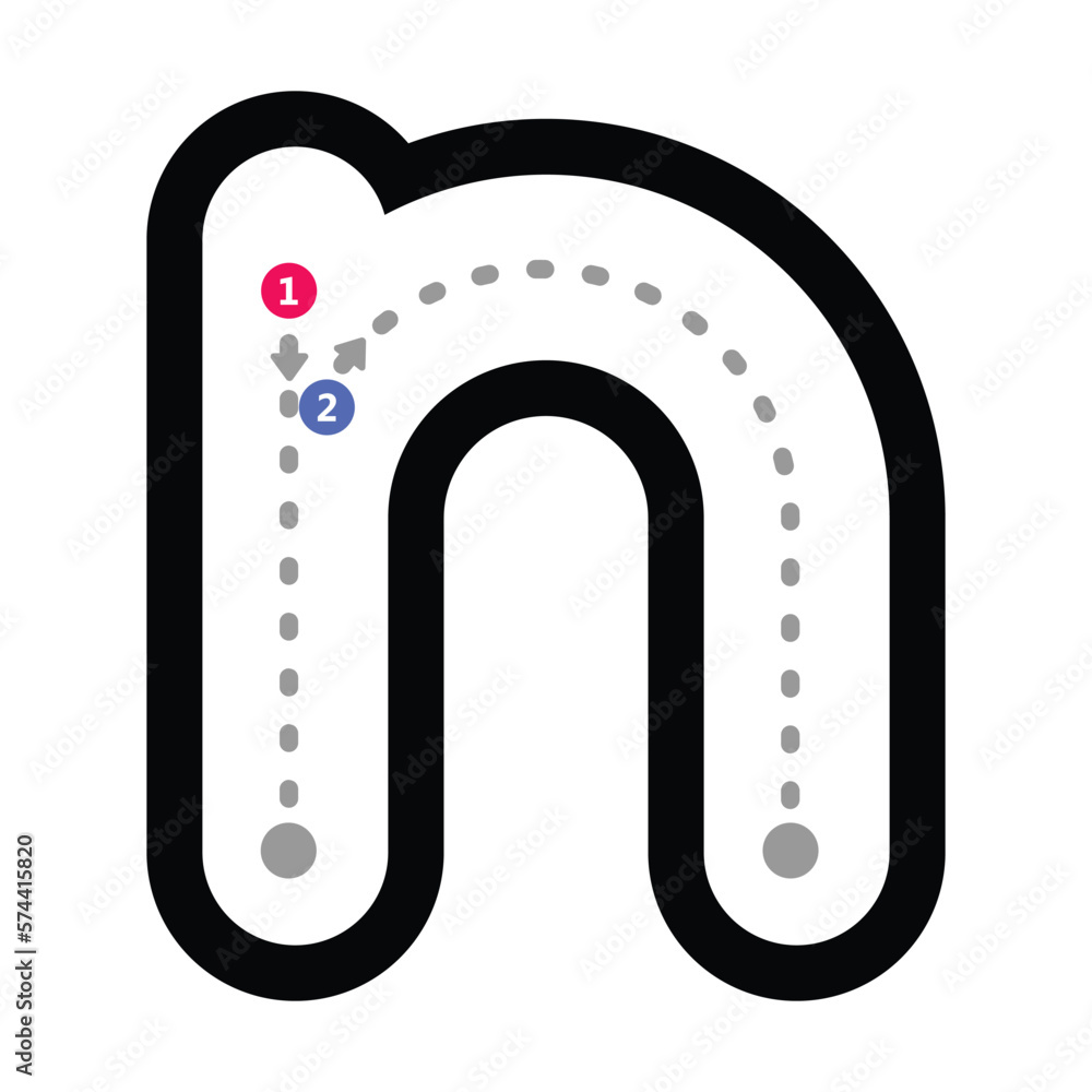 Tracing Alphabet Letter N Lowercase Prewriting Dotted Line Element For