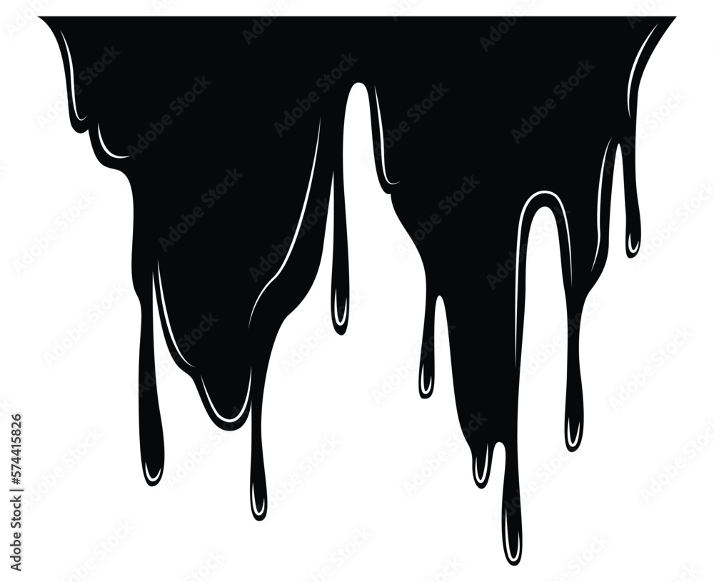 Paint dripping liquid. Flowing oil stain. Set of black drips. Abstract ...