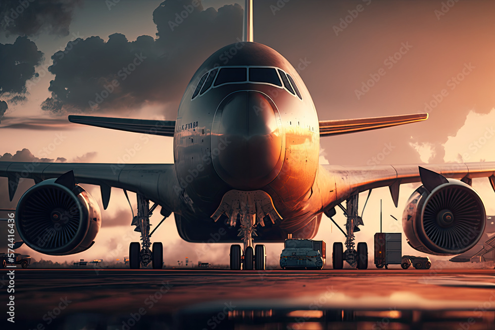 Airplane on the runway of the airport, commercial jet, cargo aircraft ...