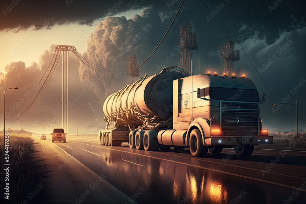 Heavy-duty transport trucks on the highway delivering cargo containers ...