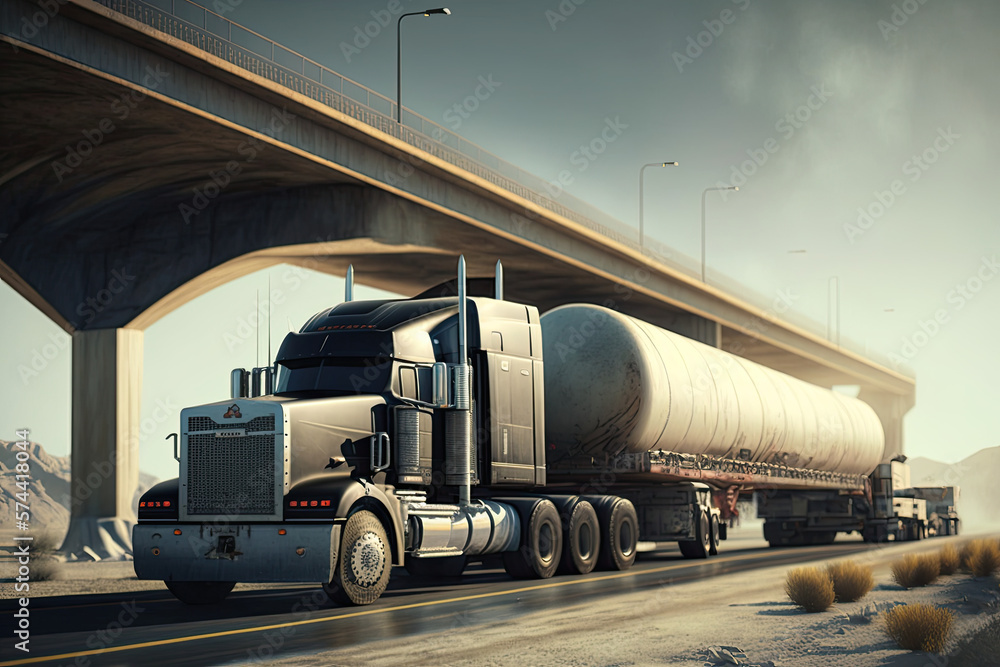 Heavy-duty transport trucks on the highway delivering cargo containers ...