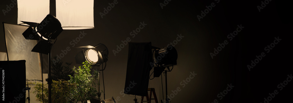 Film light for video production camera in studio set. Use as studio ...