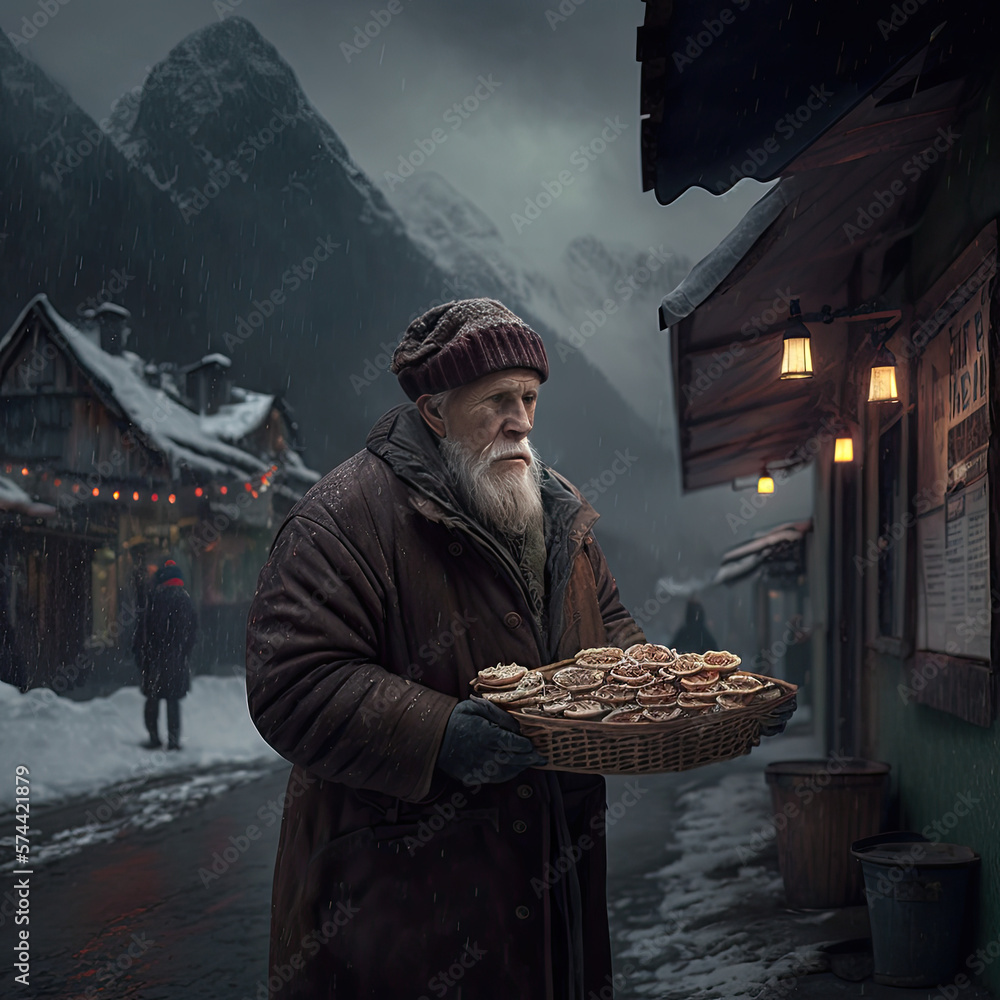 Sad Old Man Selling Pies on the Side of the Road created using ...