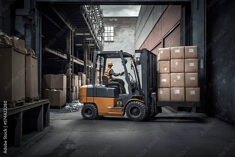 Generative Illustration AI of a forklift performing tasks of stacking ...