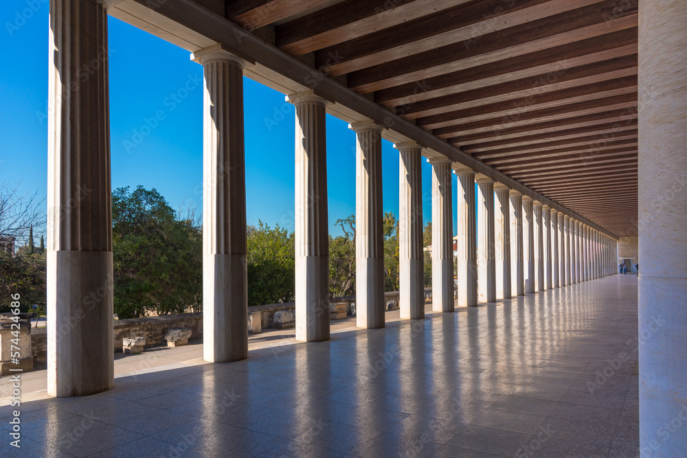 Stoa of Attalos, in the Agora of Athens, Greece. It was built by King ...