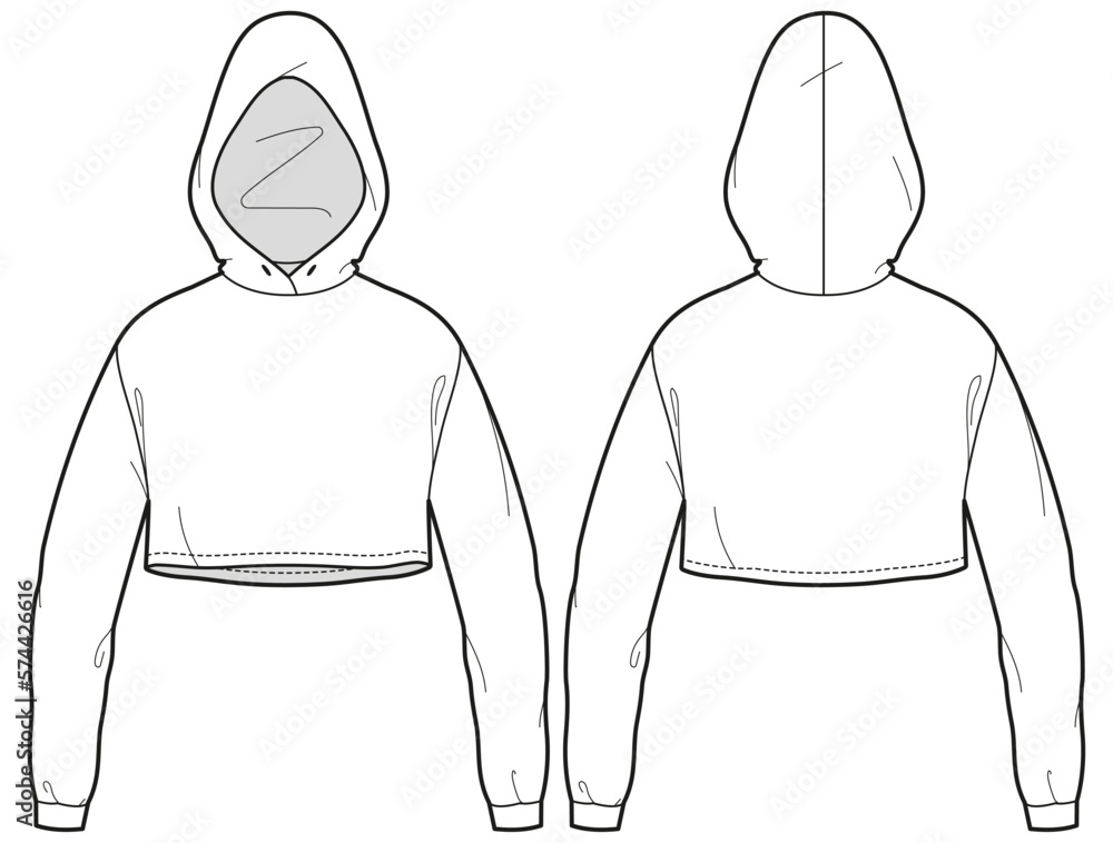 Vecteur Stock Women's Long sleeve cropped Hoodie jacket design flat ... Vecteur Stock Women's Long sleeve cropped Hoodie jacket design flat ...