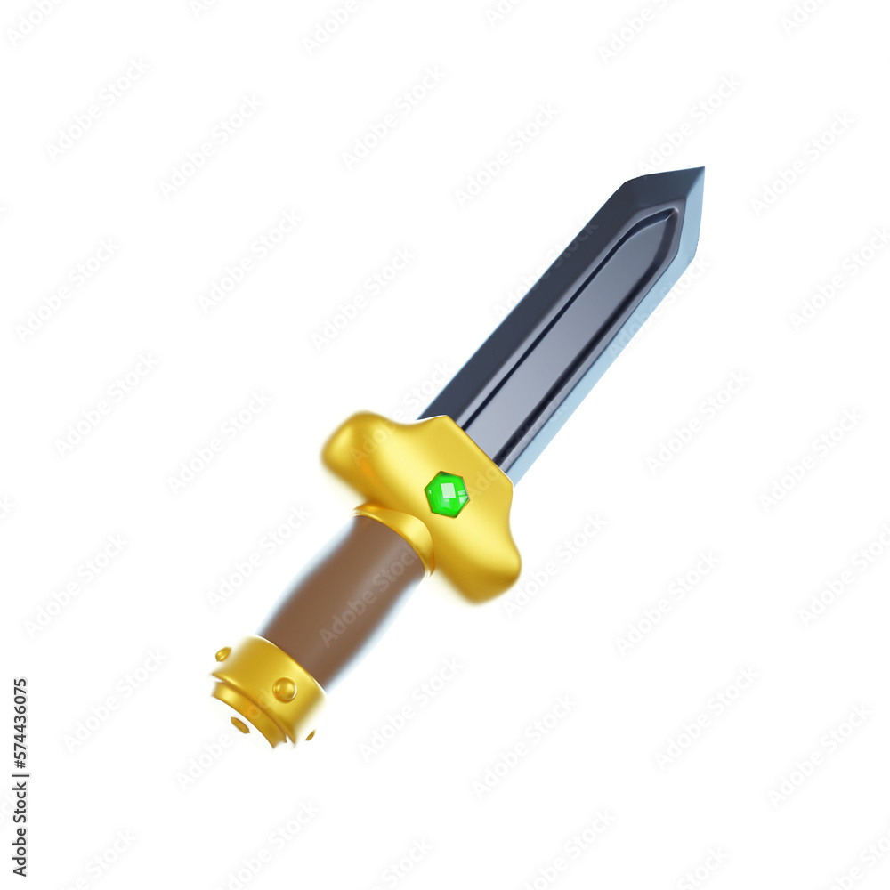 3D rendering of cute sword in cartoon style with flat colors without ...