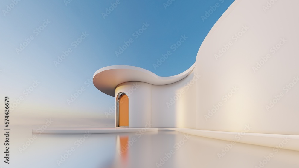 Architecture background exterior of curved wall building and sea view ...