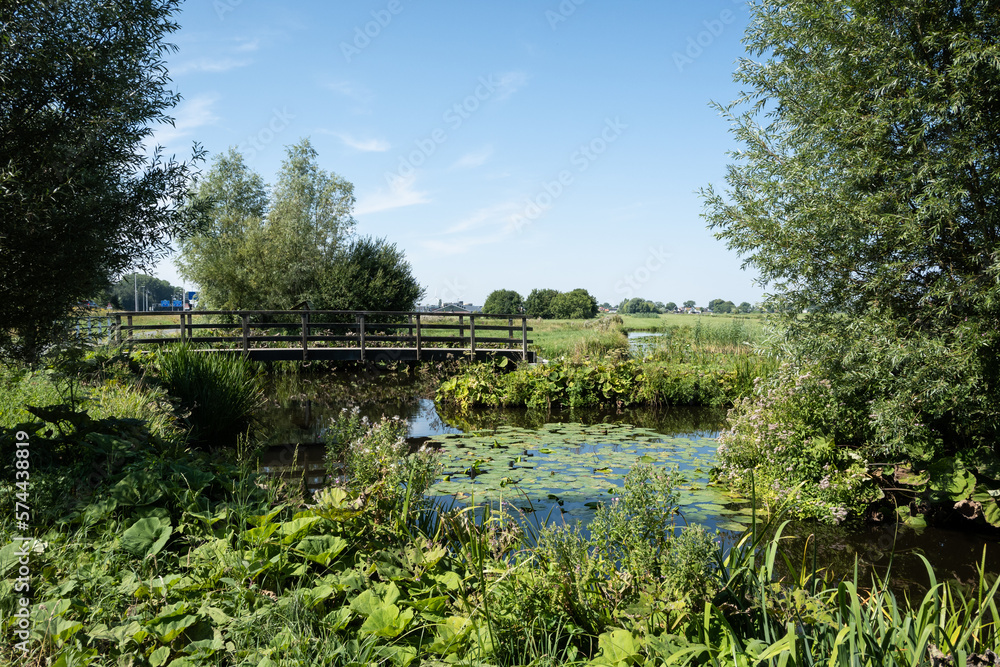 Typical Dutch rural scenery showing the flat Netherlands. canal water ...