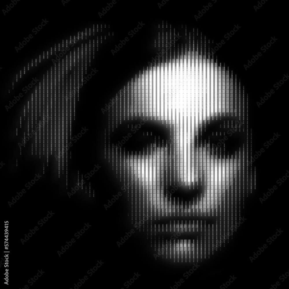 Abstract woman portrait illustration in halftone black and white ...