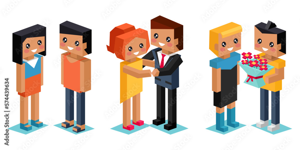 Pixel art couple in love staying together, vector illustration isolated ...