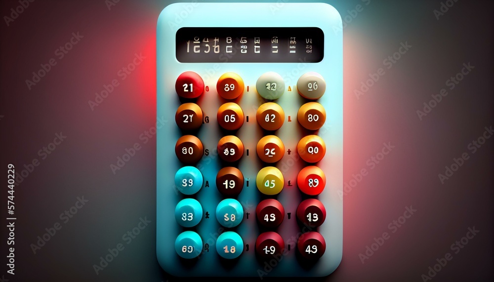 A minimalist illustration of a calculator with colorful buttons and a ...