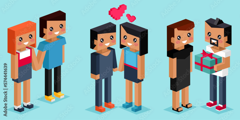 Pixel art couple in love staying together, vector illustration isolated ...