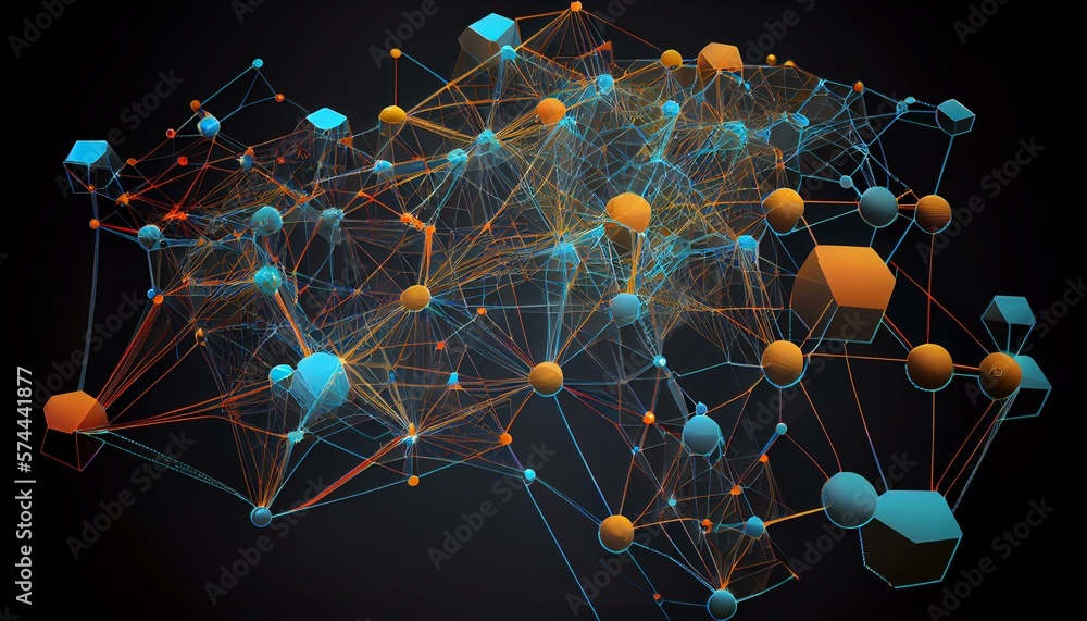 A detailed illustration of a complex network of interconnected ...