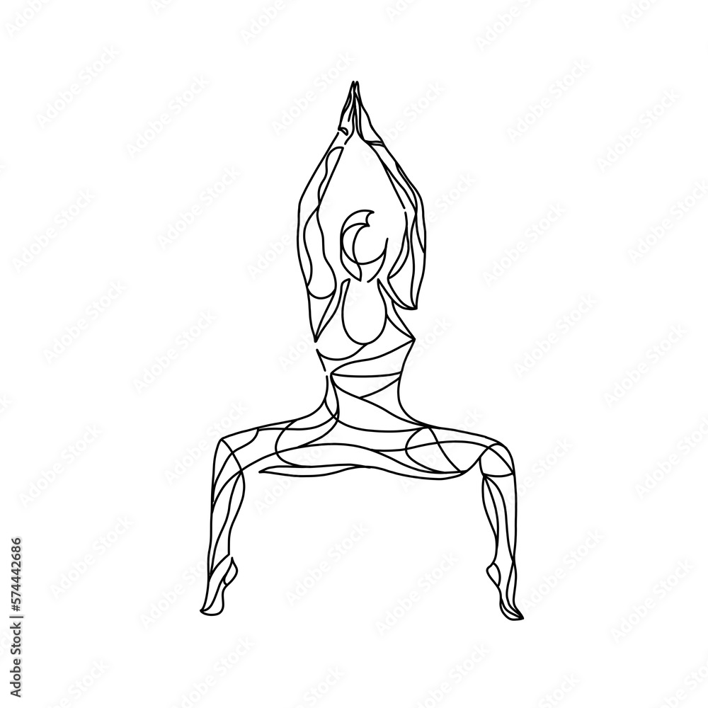 Line drawing, asana line drawing, yoga pose, goddess asana, goddess ...