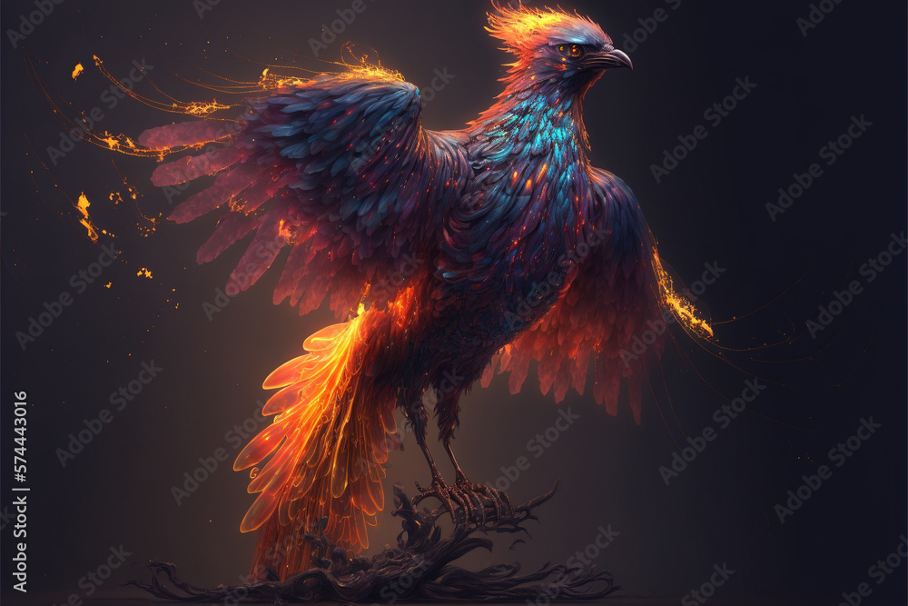 Phoenix bird with wings on fire. Mythological folklore spiritual ...
