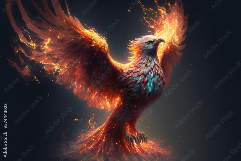 Phoenix bird with wings on fire. Mythological folklore spiritual ...