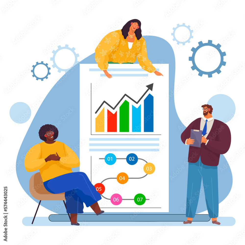 Business people marketing team analyze graph and chart. Data analytics ...