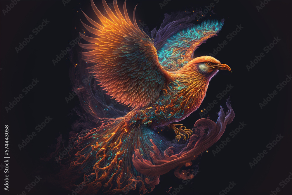 Phoenix bird with wings on fire. Mythological folklore spiritual ...