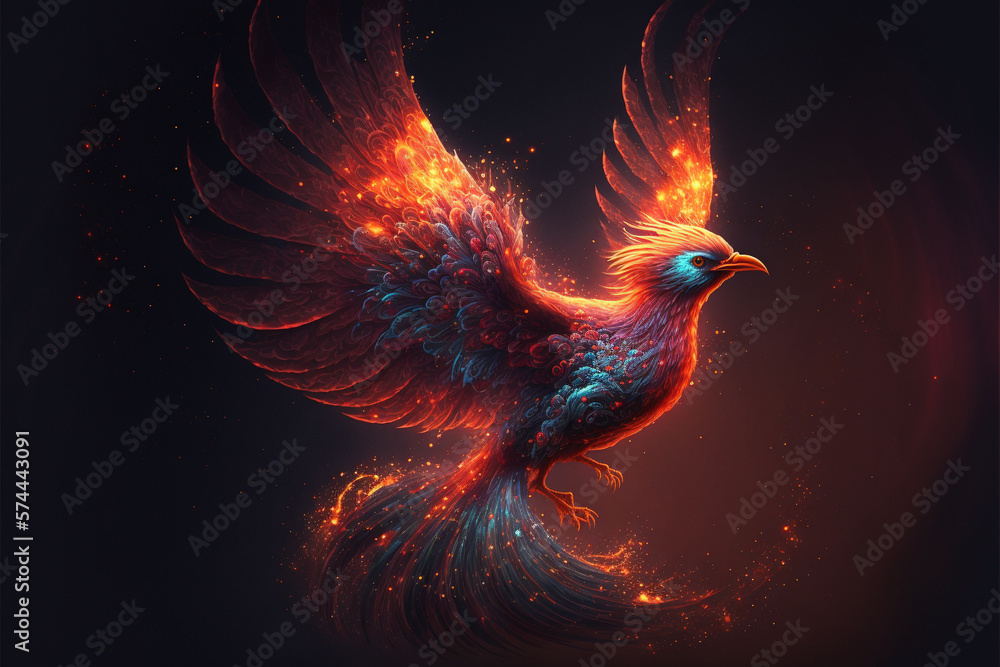 Phoenix bird with wings on fire. Mythological folklore spiritual ...