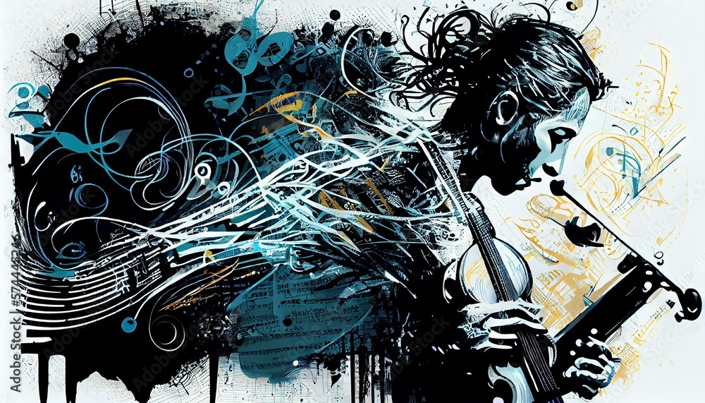 A detailed illustration of a person playing a musical instrument, with ...