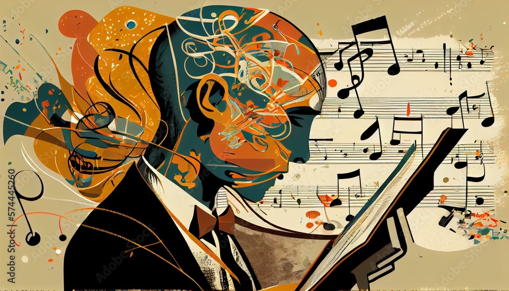 A detailed illustration of a person playing a musical instrument, with ...