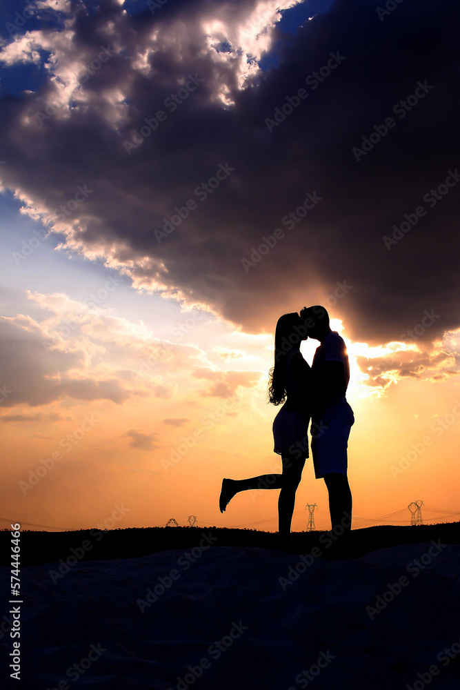 sinueta sunset couple in love, romantic, love, loving couple, romance ...