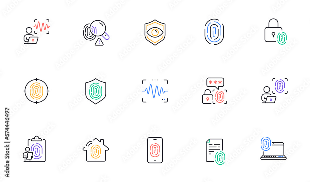 Biometric line icons. Fingerprint access, Eye biometric and Voice ...