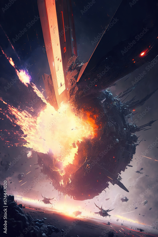 sci-fi war, explosions, concept art illustration Stock Illustration ...