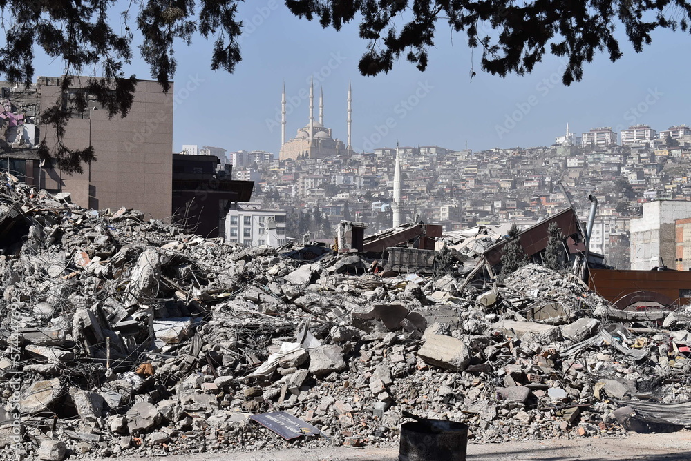 Destroyed buildings after the earthquake in Turkey. Earthquake scenes ...