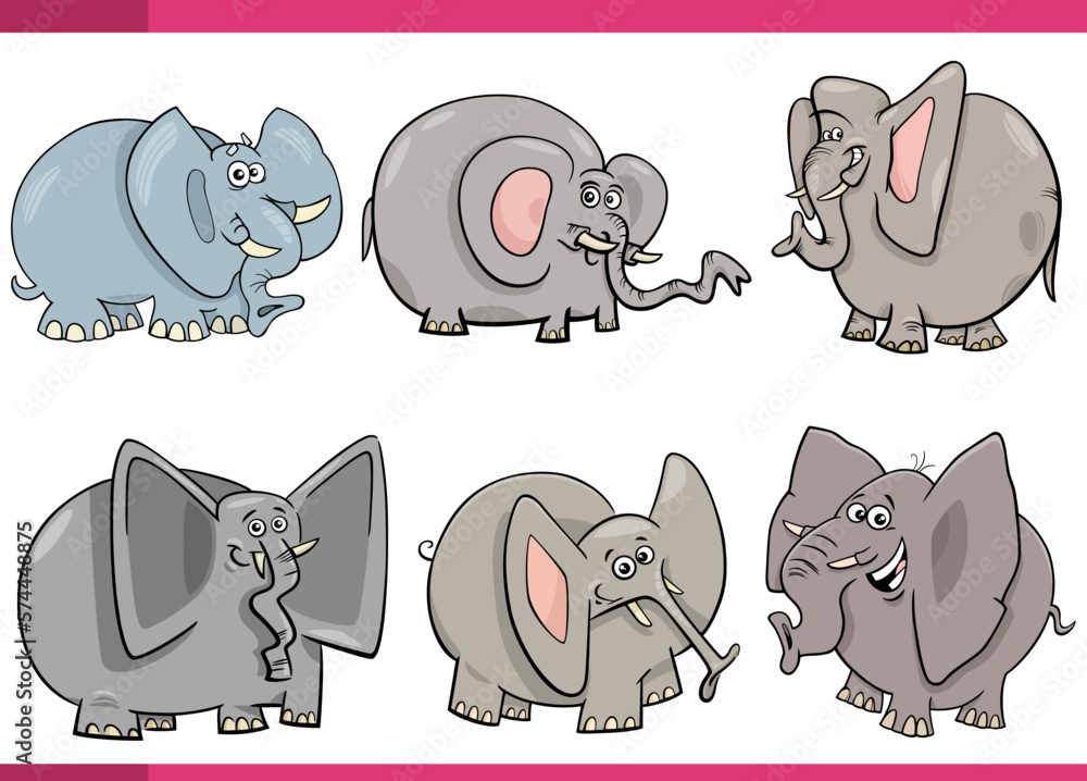 cartoon happy elephants comic characters set Stock Vector | Adobe Stock