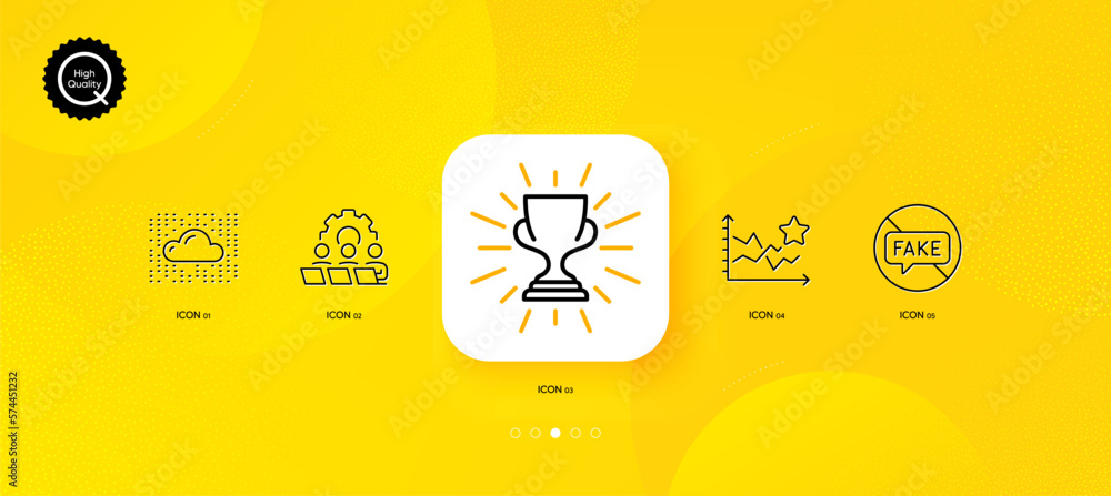 Teamwork, Cloud system and Trophy minimal line icons. Yellow abstract ...