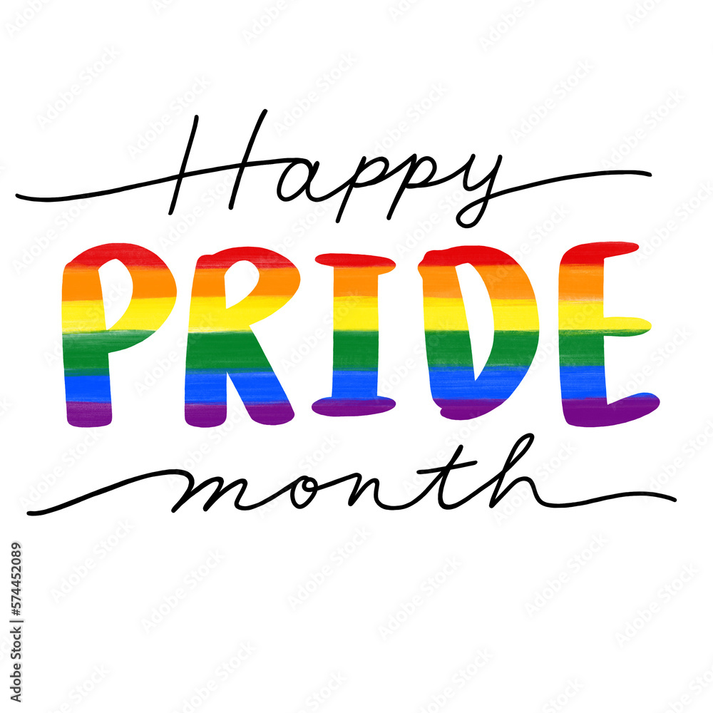 Hand written continuous black ink line calligraphy and rainbow words ...