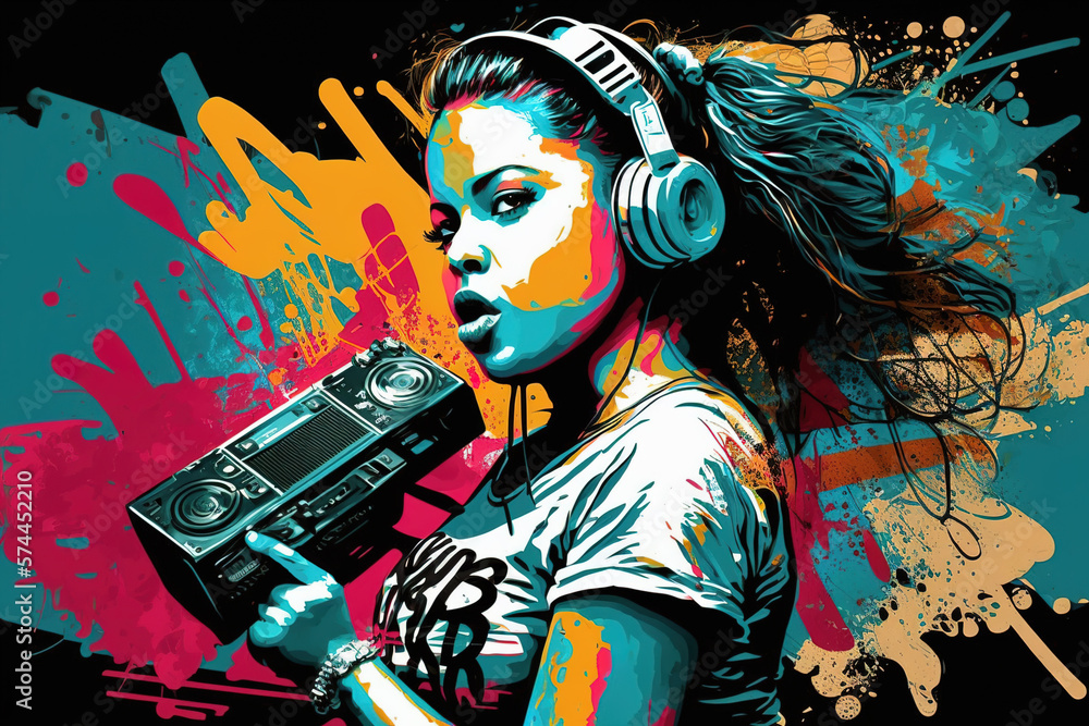 Black girl listens hip hop music, portrait of fictional young woman ...