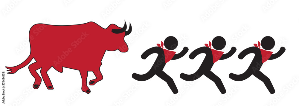 Spanish people run away from the bull at the san fermín festival vector ...