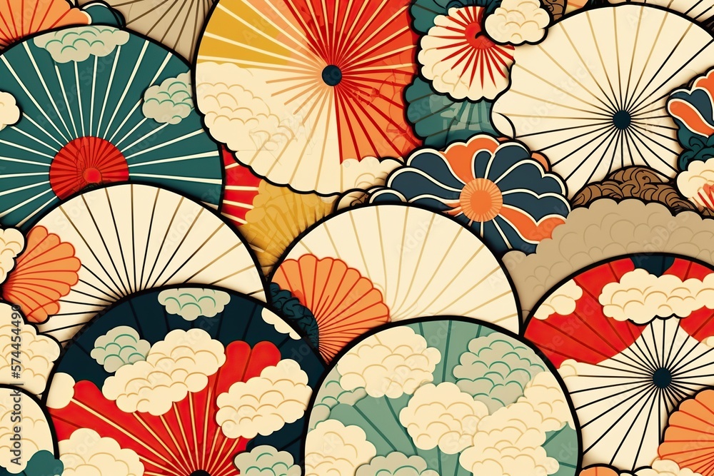Background pattern in ukiyo-e style repetitive bright, concept of ...
