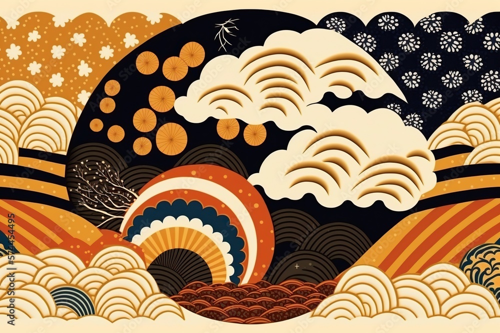 Background pattern in ukiyo-e style repetitive bright, concept of ...