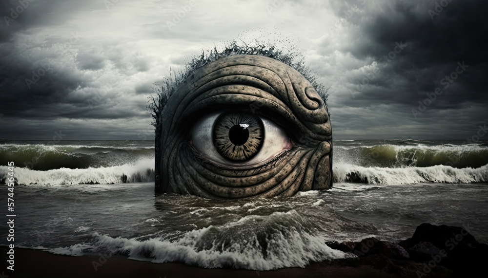 sea monster with one eye comes out of the sea Stock Illustration ...