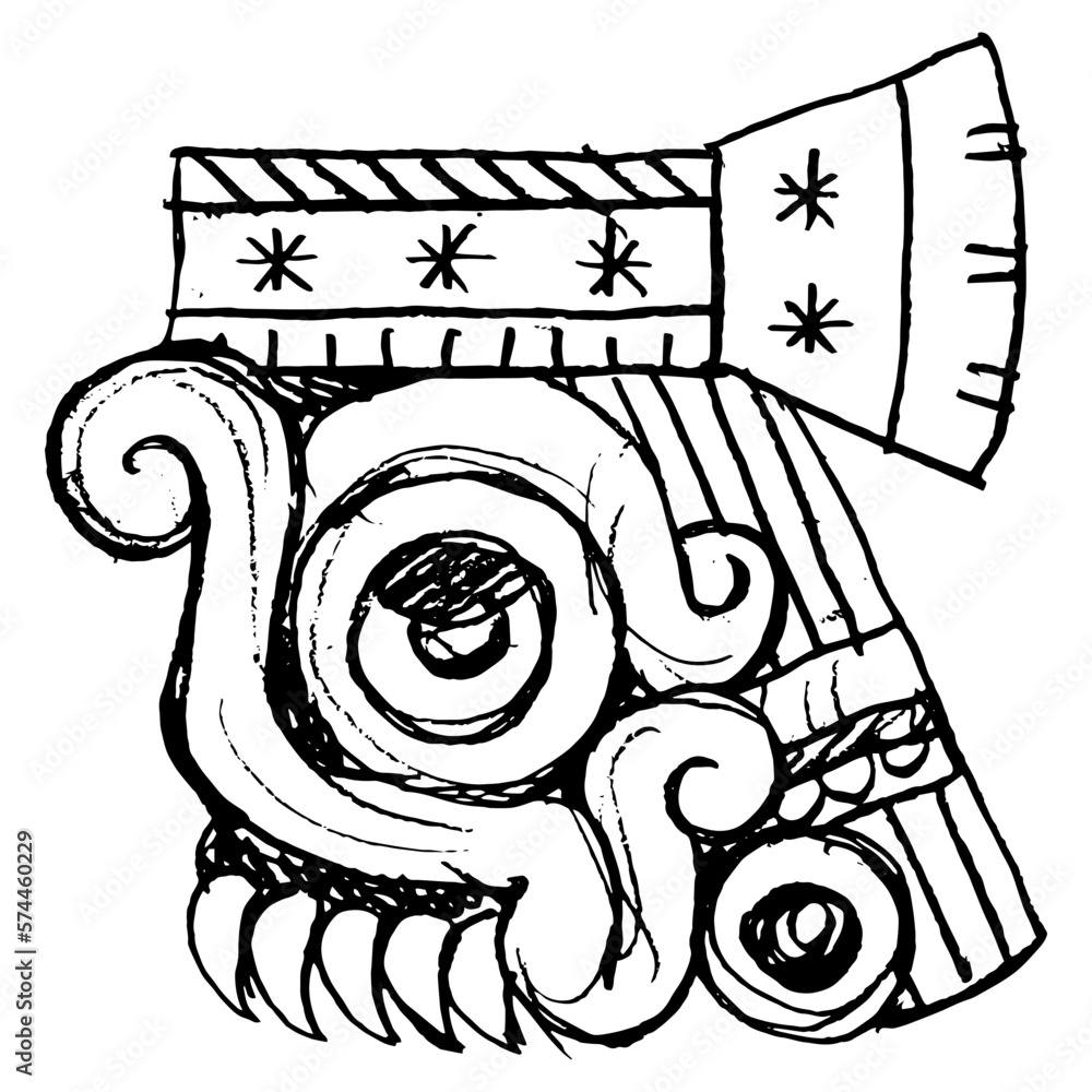 Head of Aztec god of rain Tlaloc. Native American design from Mexican ...