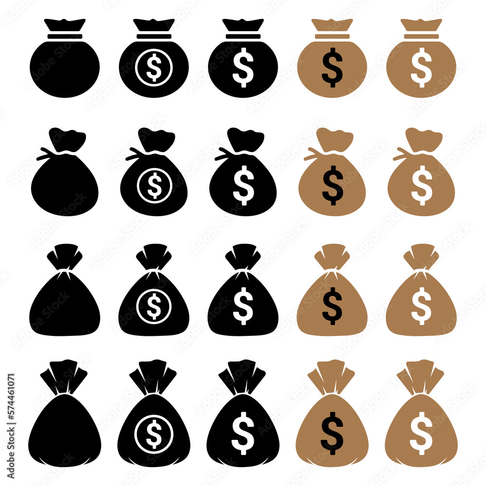 Money bag with dollar symbol set. Money Bag Icon Set. Money bag icon ...