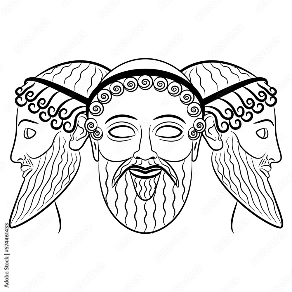 Patriarchal triad. Three heads of bearded ancient Greek gods. Zeus ...