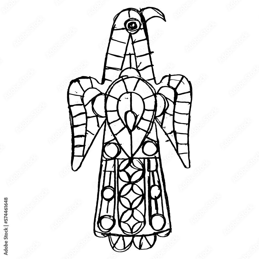 Stylized eagle bird. Medieval Visigoth design from Spain. Hand drawn ...