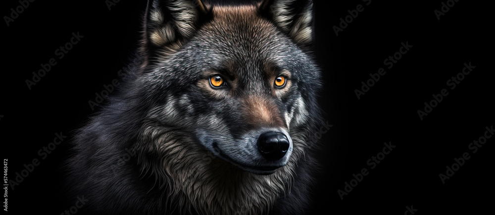 Wolf head portrait close up image of a dark wolf showing the beautiful ...