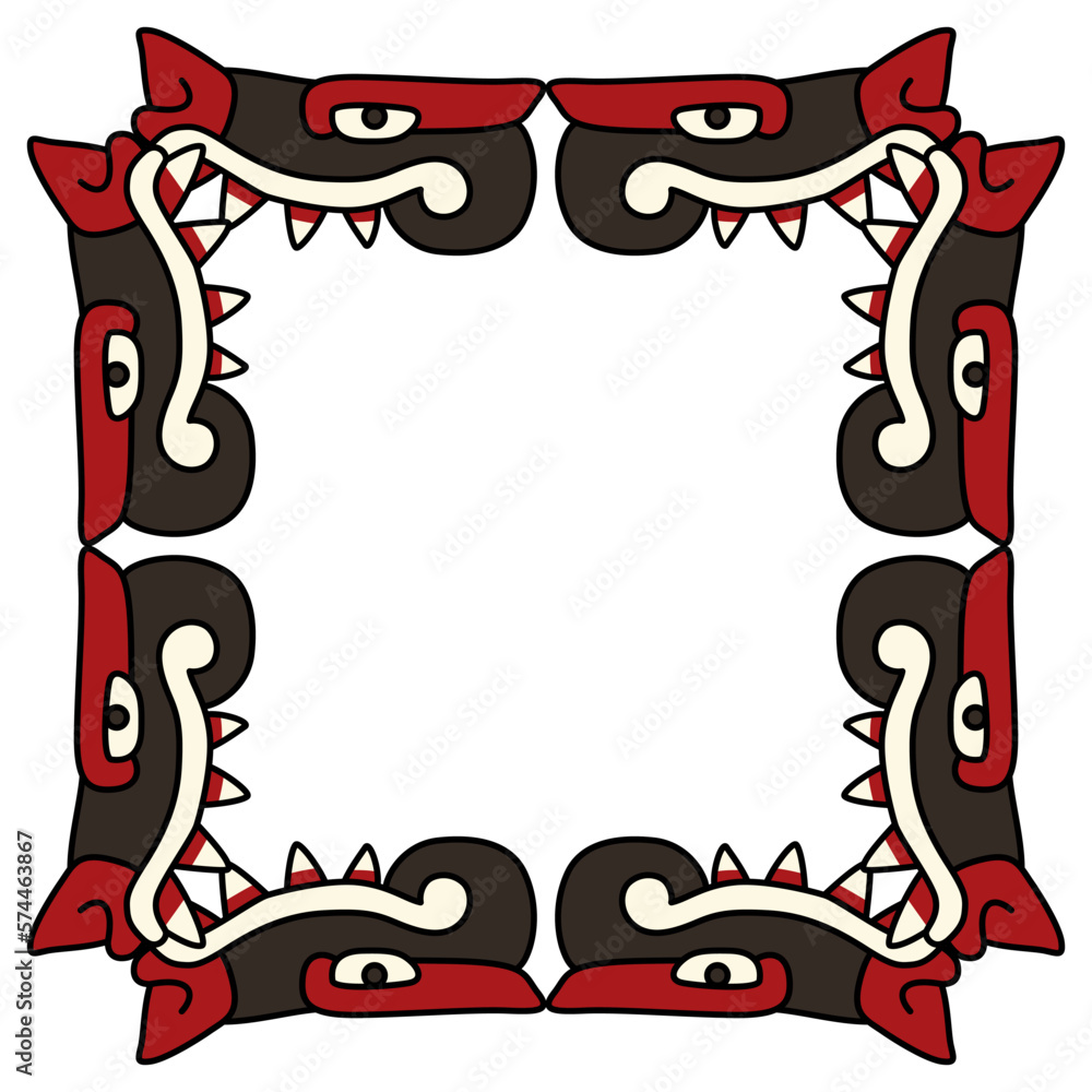 Rectangular animal frame with monster animal heads with sharp teeth ...