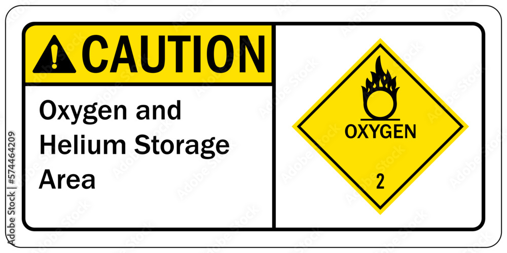 Helium chemical hazard sign and labels oxygen and helium storage area ...