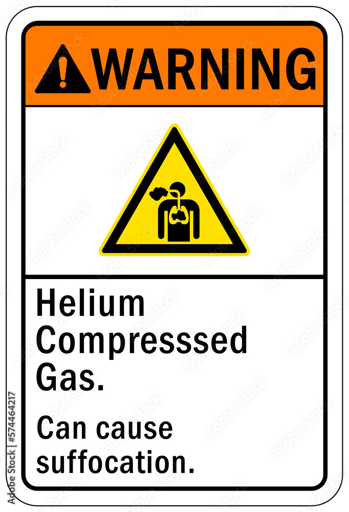 Helium chemical hazard sign and labels compressed gas, can cause ...