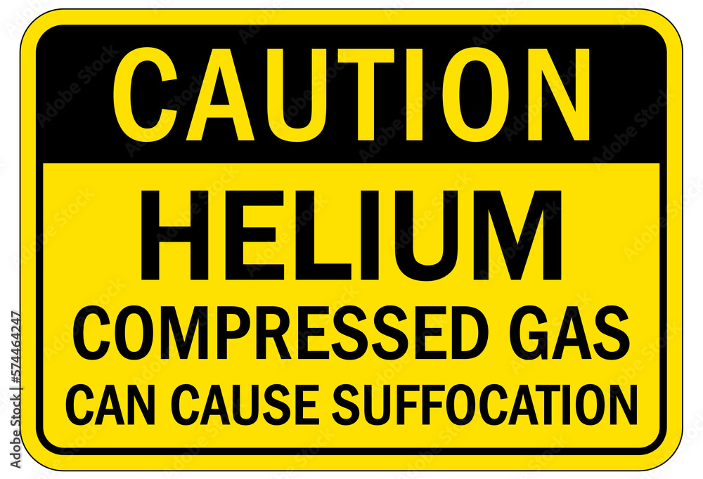 Helium chemical hazard sign and labels compressed gas, can cause ...