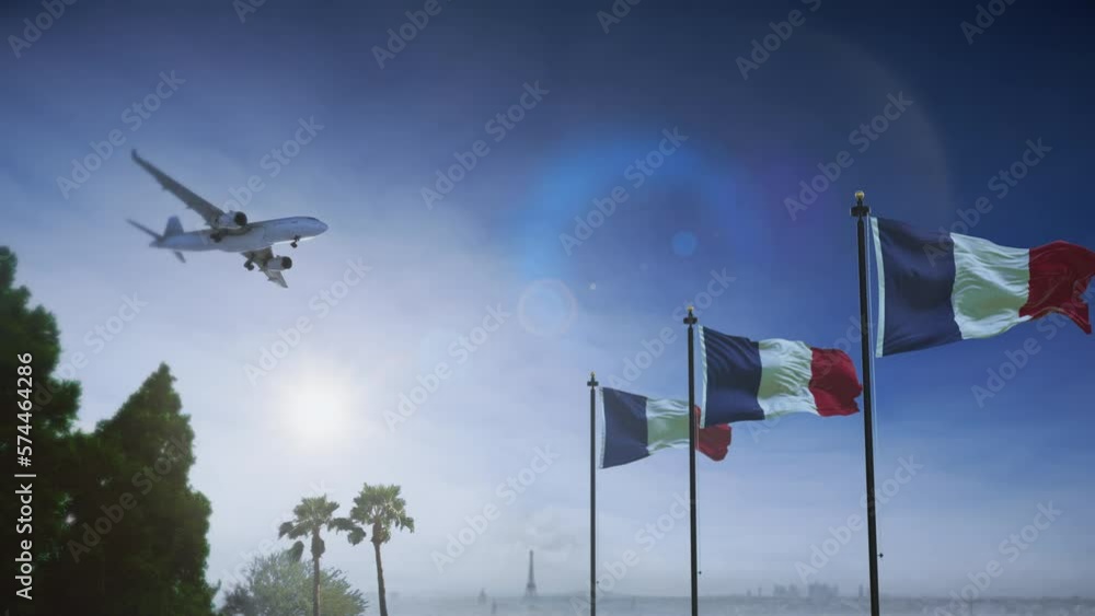 Airplane landing in Paris, France. A generic passenger plane lowering ...