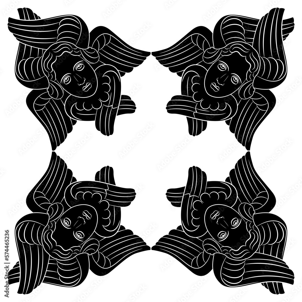 Square design or frame with six wings angel heads. Seraph or Seraphim ...