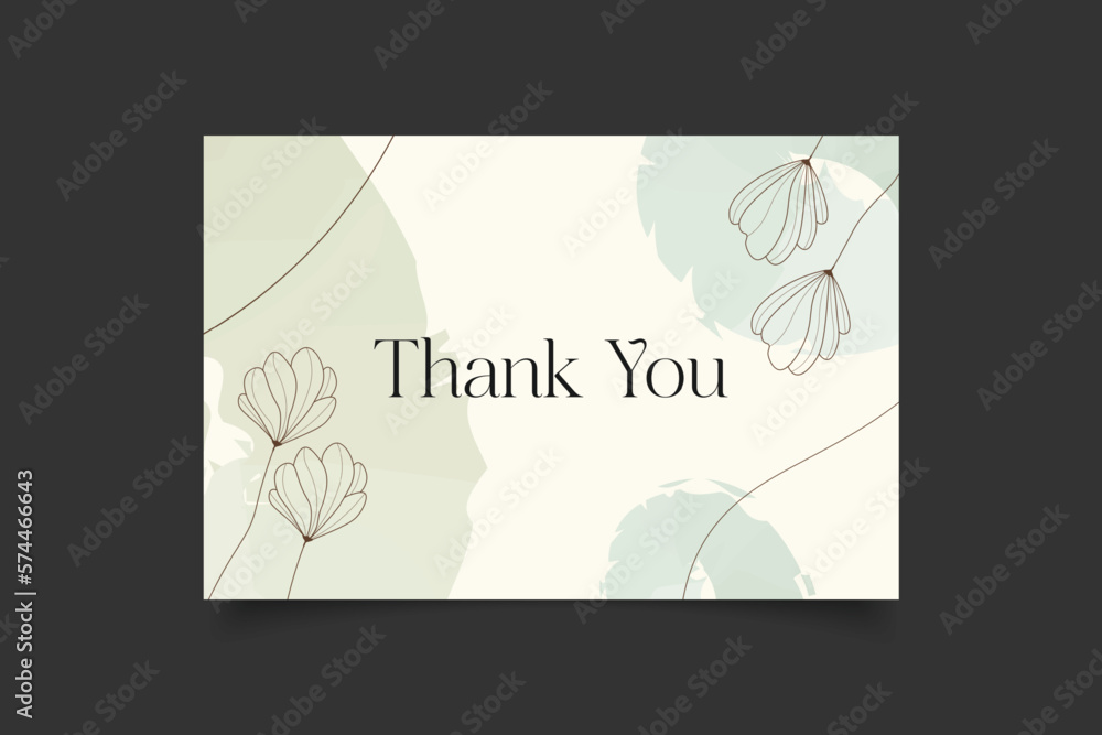 thank you card template design with abstract hand drawn minimalist ...
